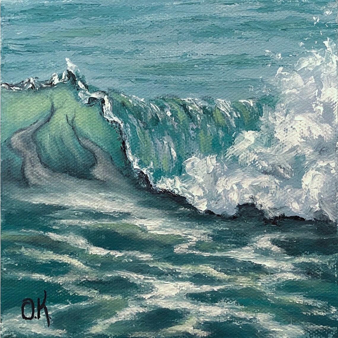 Impasto Seascape Oil Painting: Original Ocean Wave Art (6x6x1.5) - Etsy
