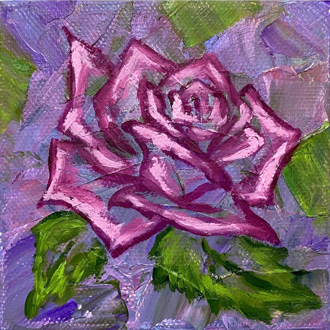 Pink Rose Acrylic Painting Original Flower Artwork Small Rose Painting ...