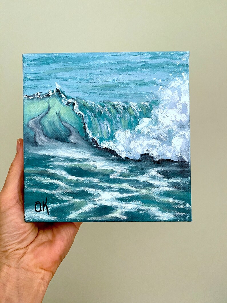 Impasto Seascape Oil Painting: Original Ocean Wave Art (6x6x1.5) - Etsy