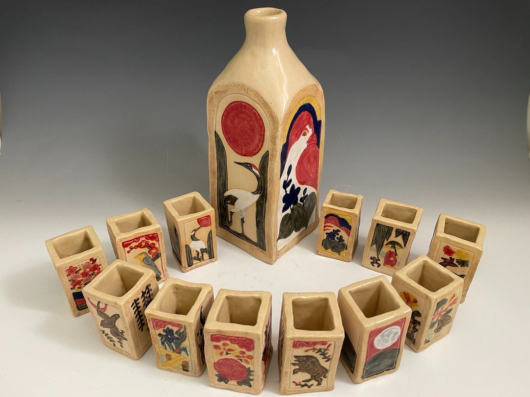 Hanafuda Sake Set / Hwatu Rice Wine Set / Go-stop Makgeolli Bottle and ...