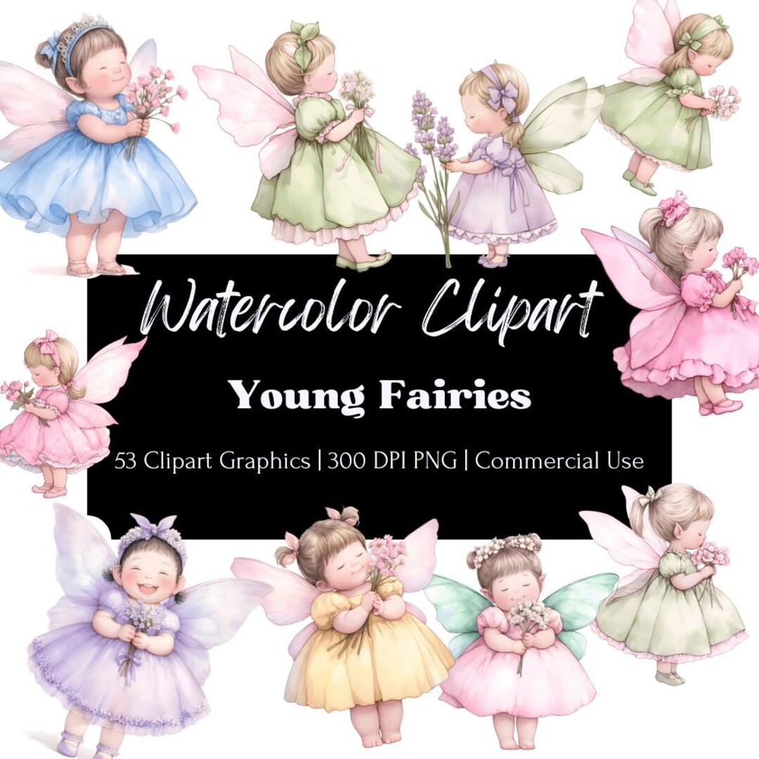 Watercolor Clipart: Young Fairies With Flowers - Etsy