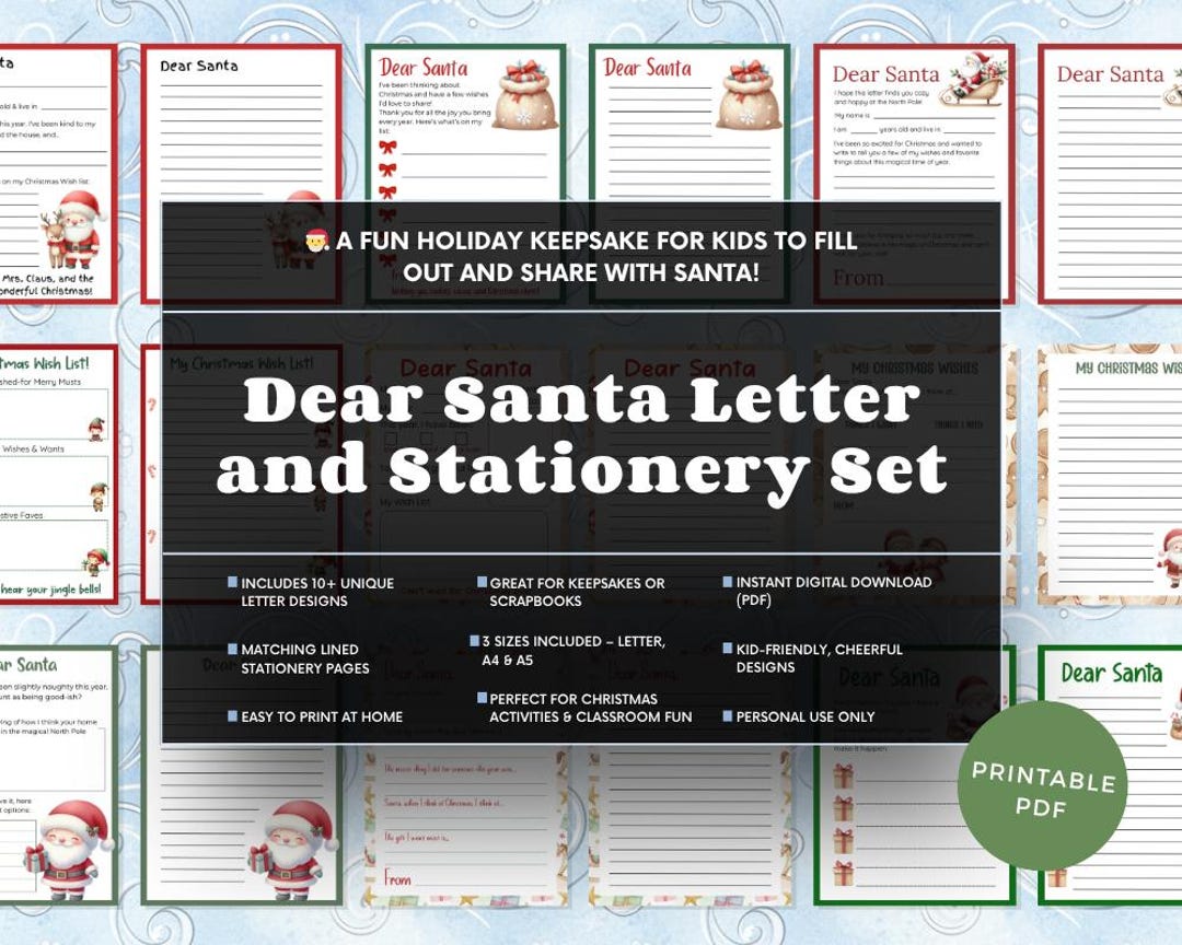 Dear Santa Letter Printable | Christmas Stationery Set (PDF) - Etsy
