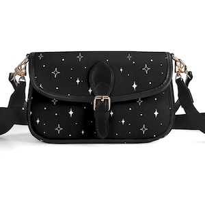 Minimalist Black Diamond Sparkle Stars Small Buckle Bag, Celestial ...