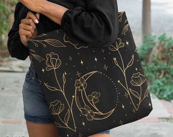 Lunar Moon Phases Tote Bag Minimal Abstract Celestial Night Sky ...