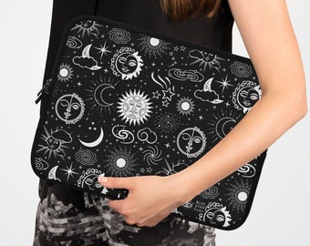 Black Cottagecore Floral Moon Phase Occult Witch Laptop Case, Boho ...