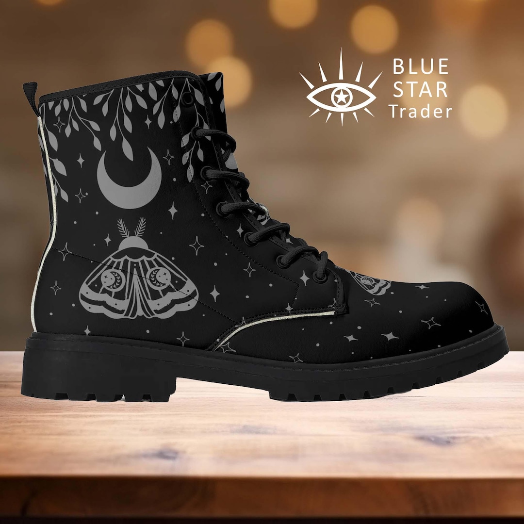 Moth and Moon Black Vegan Lace up Boots, Womens Mens Boots, Unisex ...