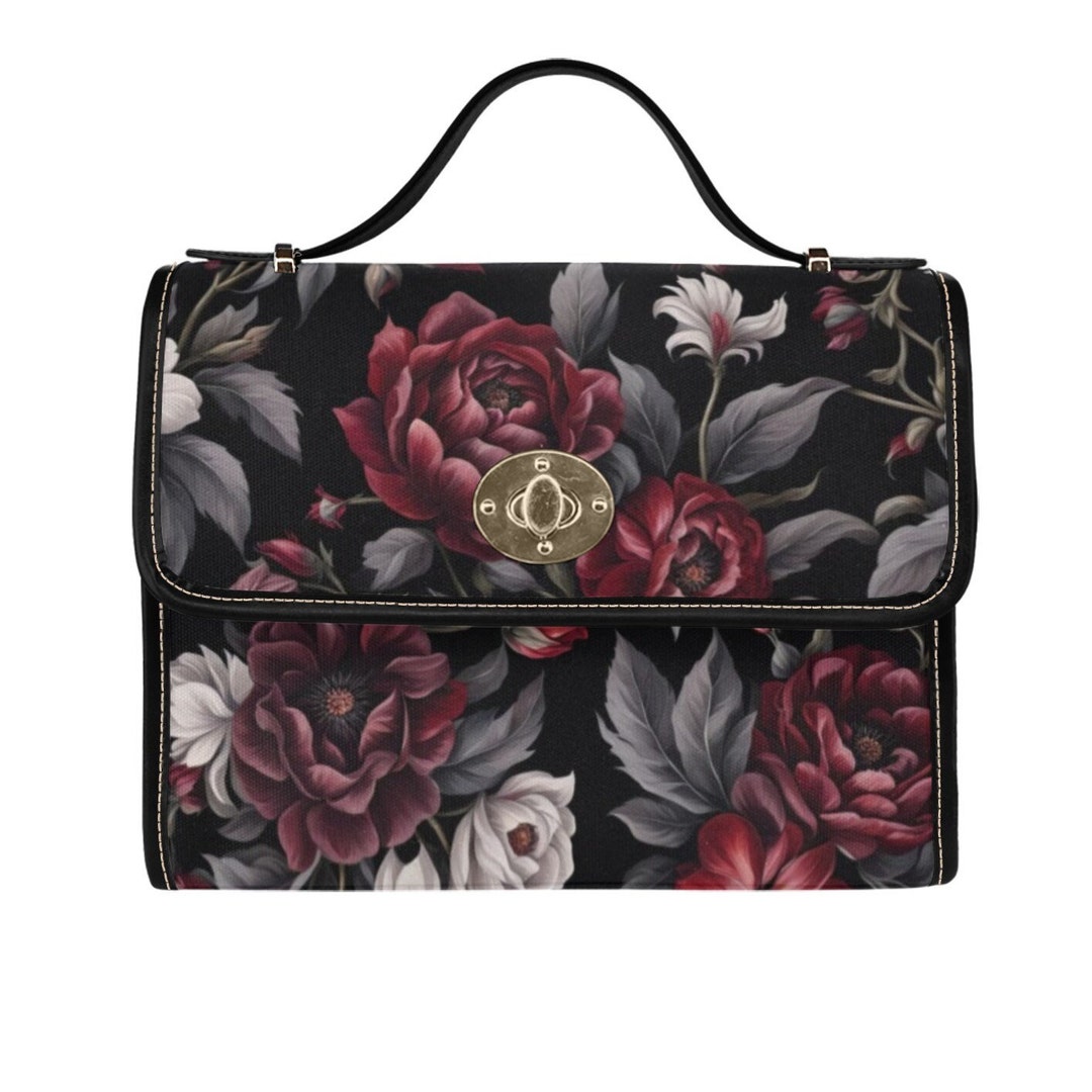 Crimson Rose Gothic Dark Violet Floral Purse Handbag, Edwardian ...
