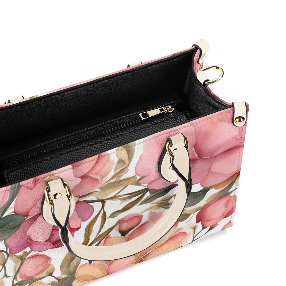Elegant Pink Flowers Purse, Spring Floral Faux Leather Hand Bag, Unique ...
