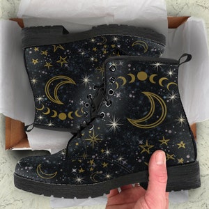 Moon Boots, Witchy Black Boots, Celestial Boots, Artistic Moon Phases ...