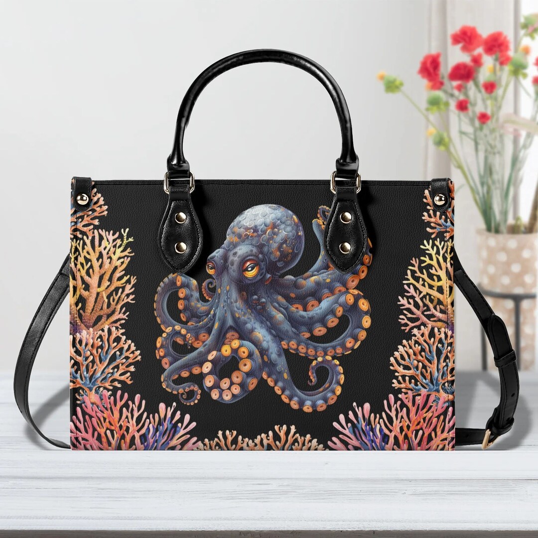 Blue Octopus Purse, Vegan Leather Hand Bag, Unique Goth Sea Creatures ...