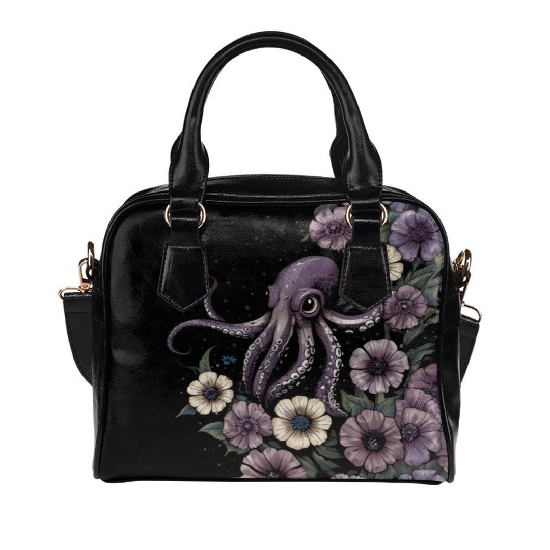Purple Octopus With Flowers Bag, Small Vegan Floral Handbag, Kraken ...