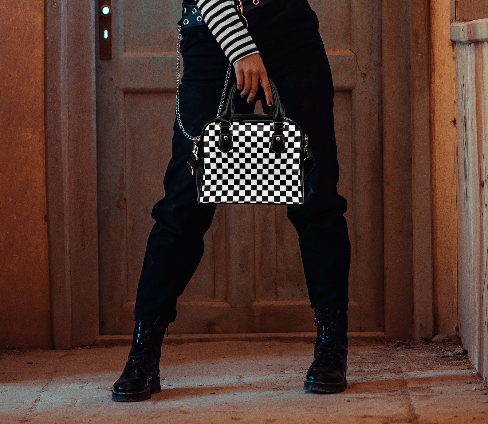Checkered Purse Black White Handbag Checkered Shoulder Bag - Etsy