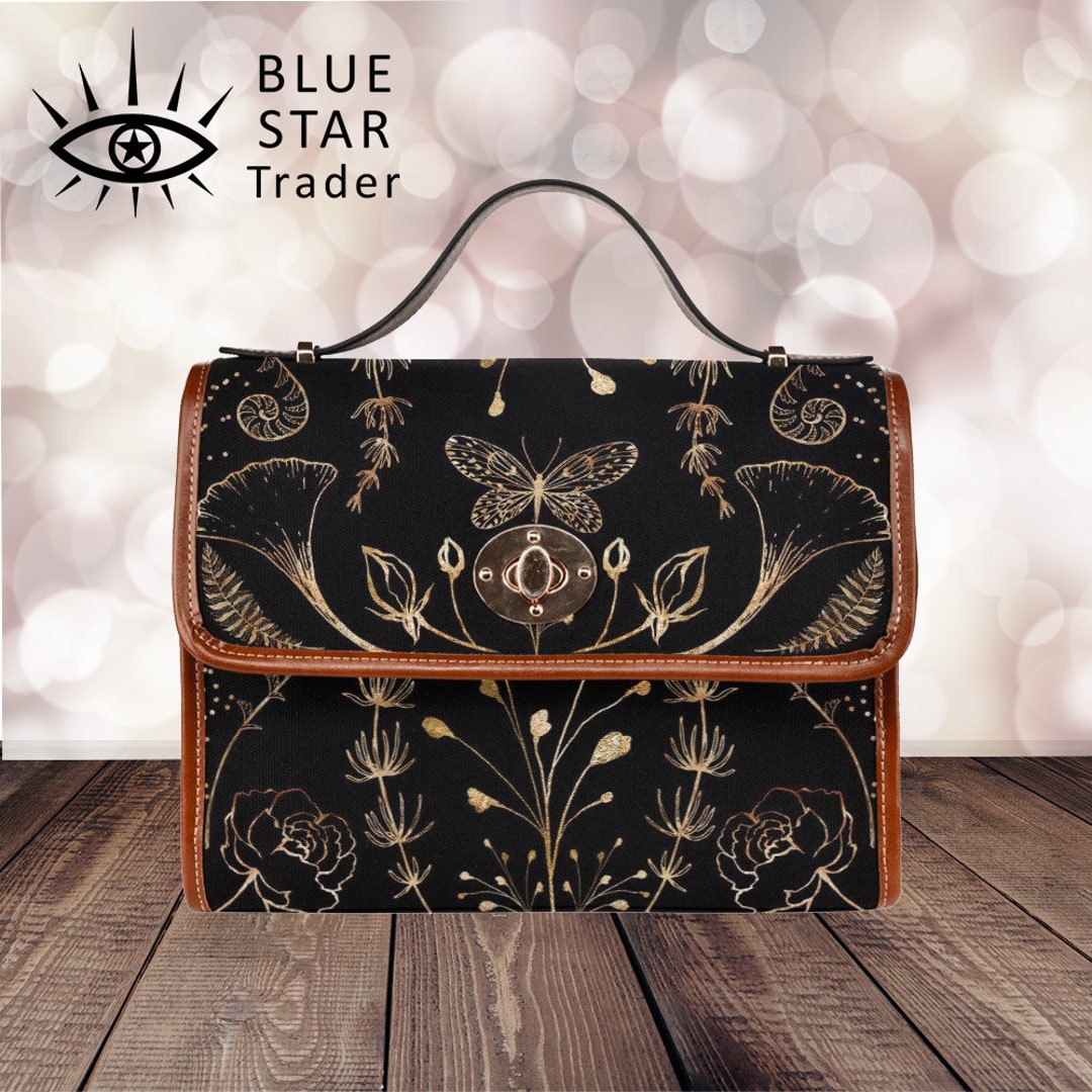 Elegant Flower Butterfly Cross Body Purse, Witch Canvas Satchel Bag ...