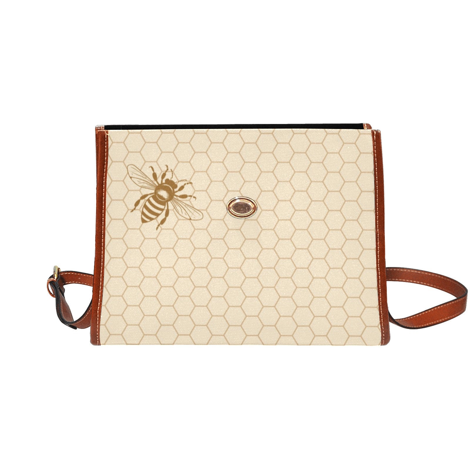 Minimalist Honey Bee Purse, Tan Honeycomb Canvas Satchel Bag, Beige ...