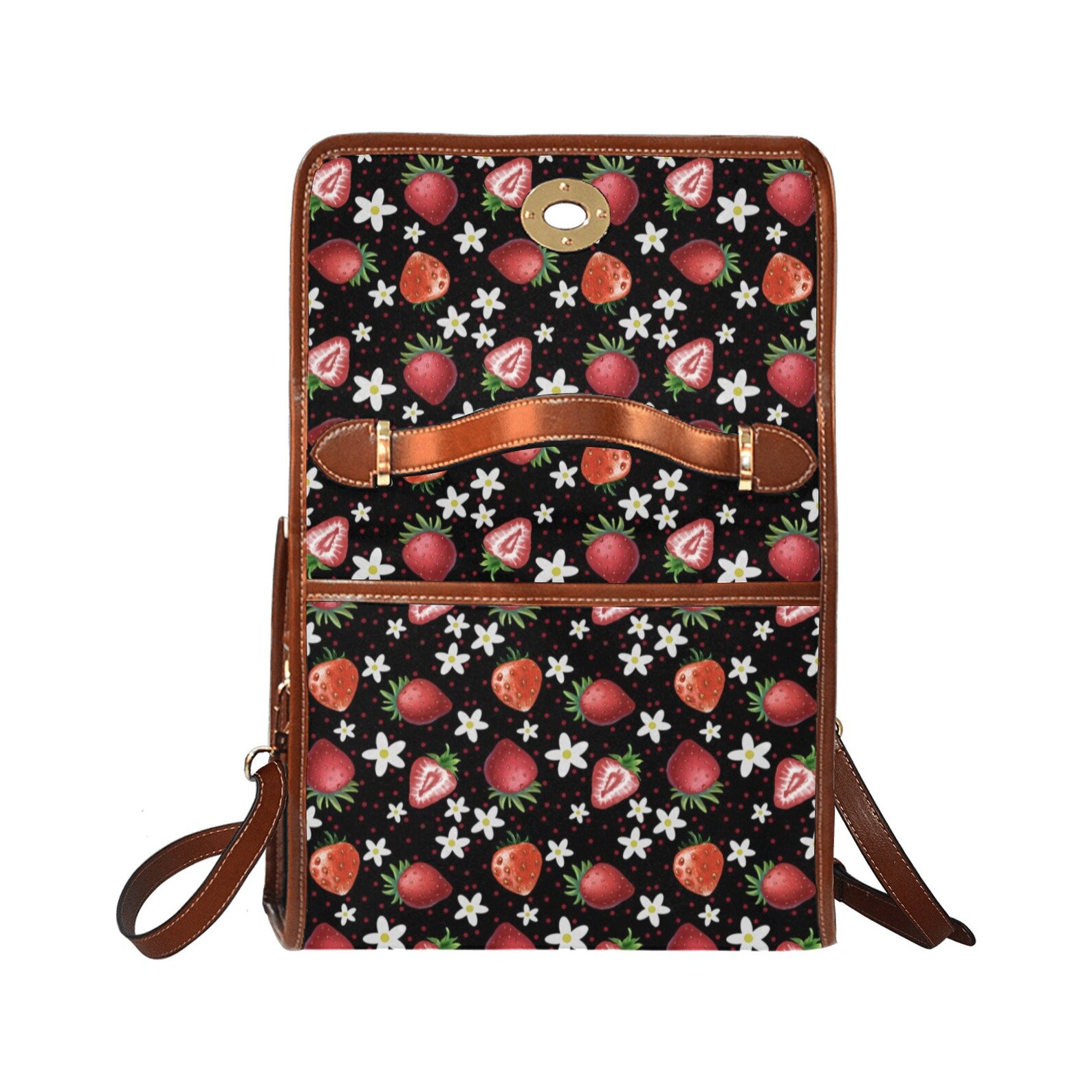Cute Purse Red Strawberries Canvas Satchel Bag Kawaii Black - Etsy