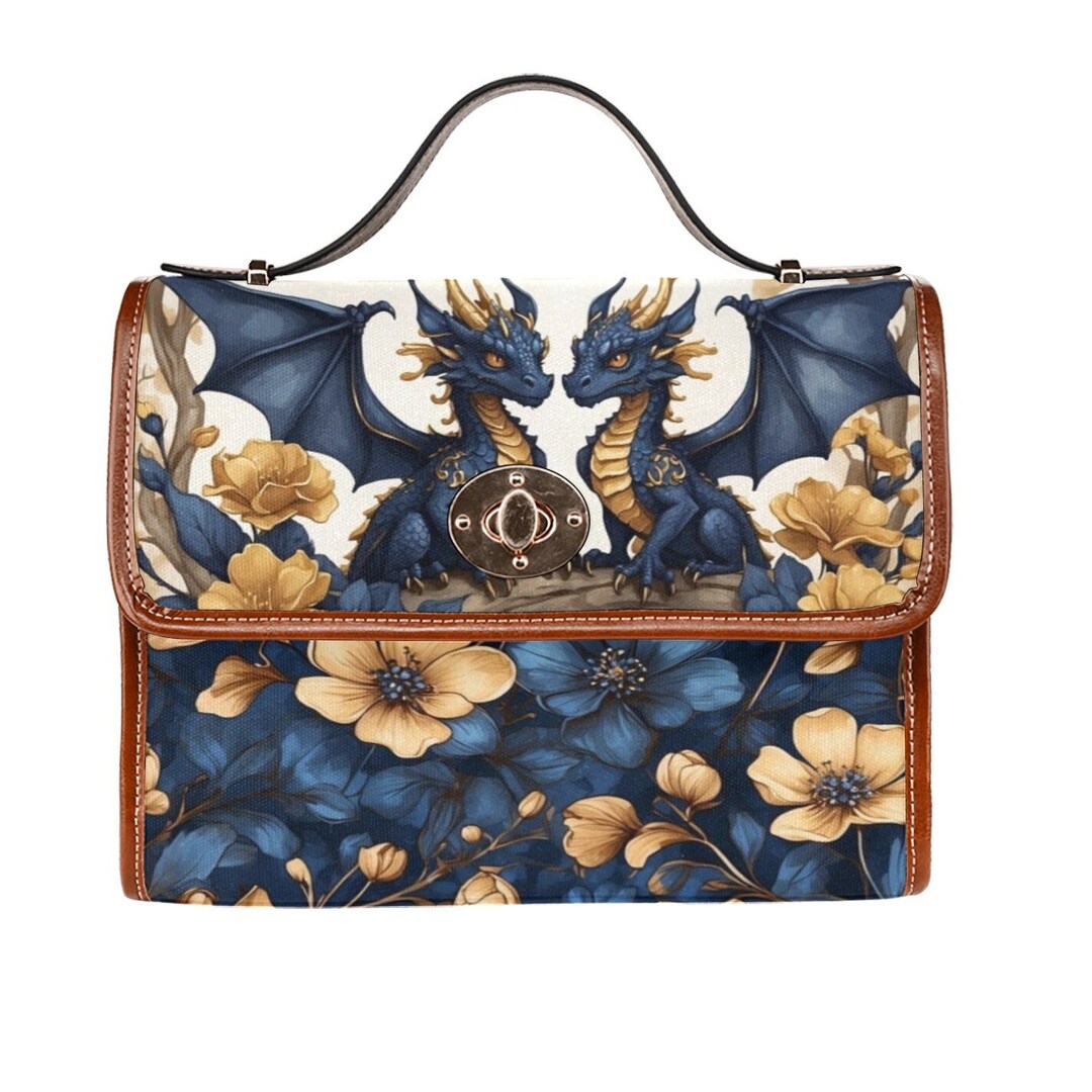 Blue and Gold Dragon Purse, Blue Floral Handbag, Unusual Fantasy Gift ...
