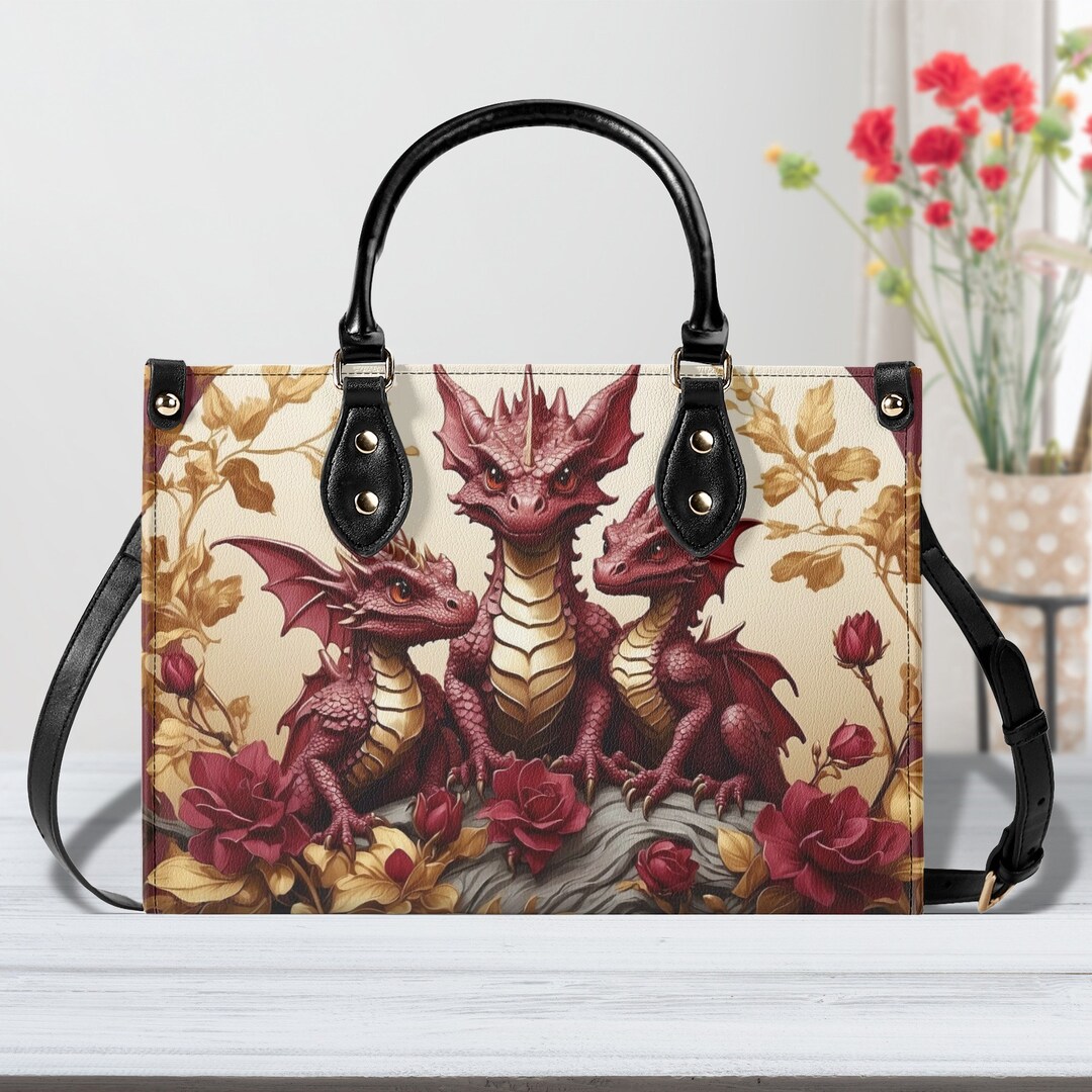 Red Dragon Purse, Faux Leather Hand Bag, Unique Fantasy Womens Shoulder Bag, Vegan Strap, DND ...