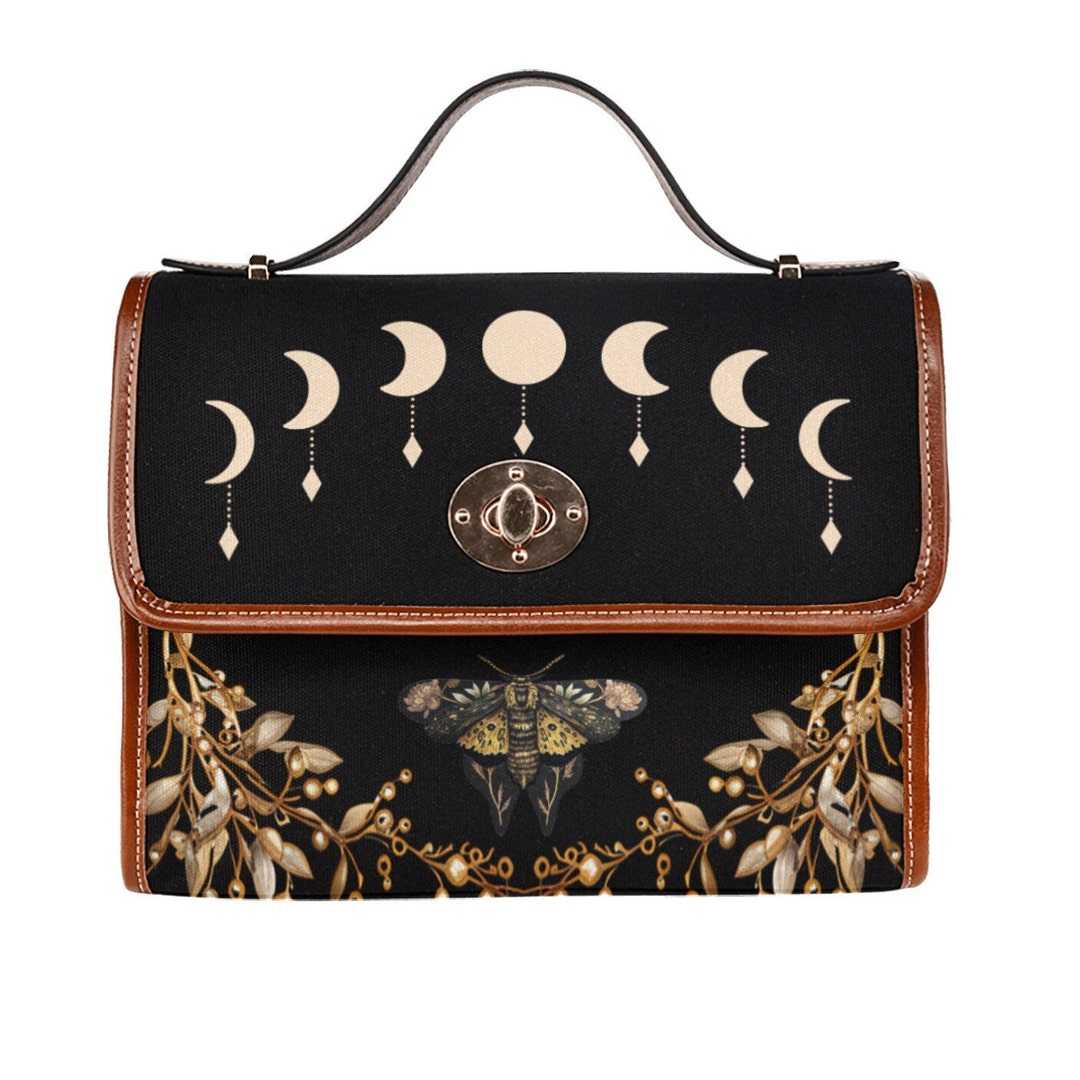 Stunning Moon Phases and Moth Canvas Satchel Bag, Witch Celestial ...