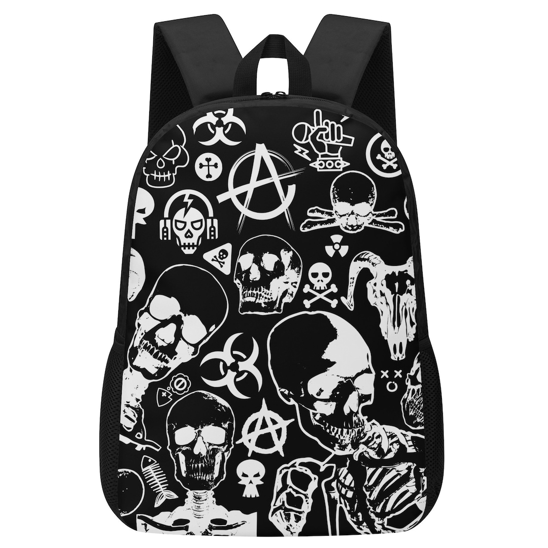 Punk Backpack 17 Inch Skeletons Book Bag School Bag Laptop - Etsy
