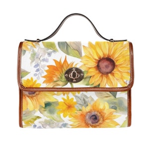 Yellow Sunflowers Purse, White Canvas Satchel Bag, Cute Womens Cross ...