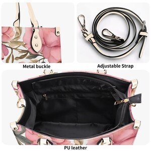 Elegant Pink Flowers Purse, Spring Floral Faux Leather Hand Bag, Unique ...