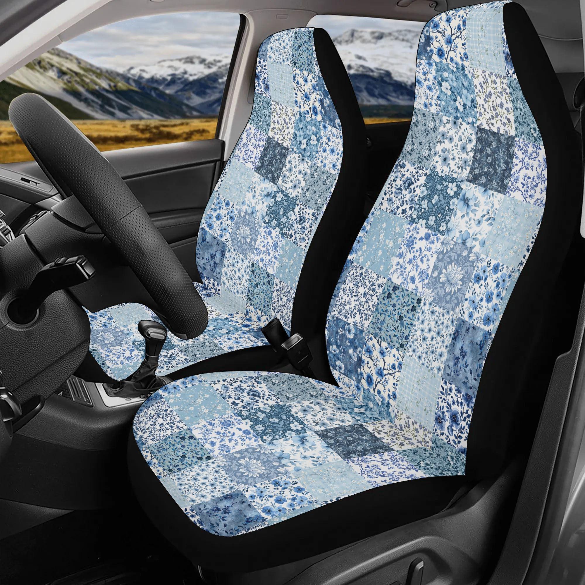 Blue Floral Toile Patchwork Seat Covers, Pastel Car Accessories ...