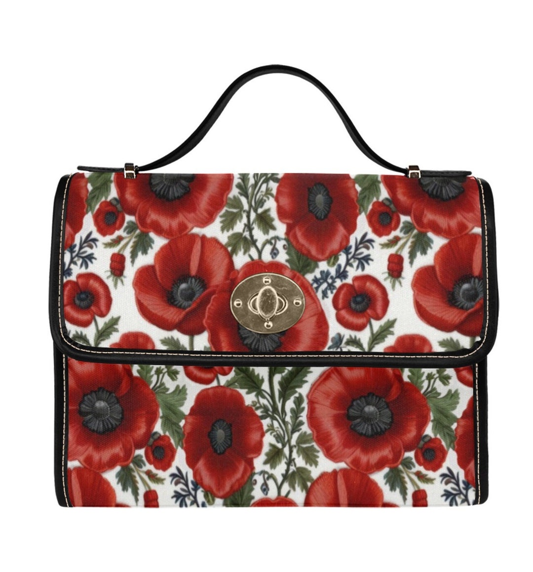 Red Poppy Flower Purse, Canvas Satchel Bag, Womens Boho Cross Body ...