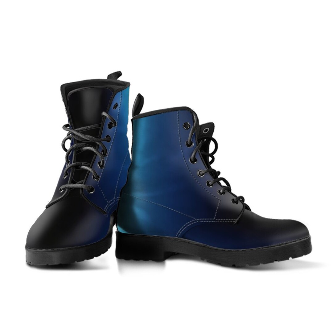 Blue Black Ombre Vegan Boots Men's Women's Combat Boots Style Ankle ...