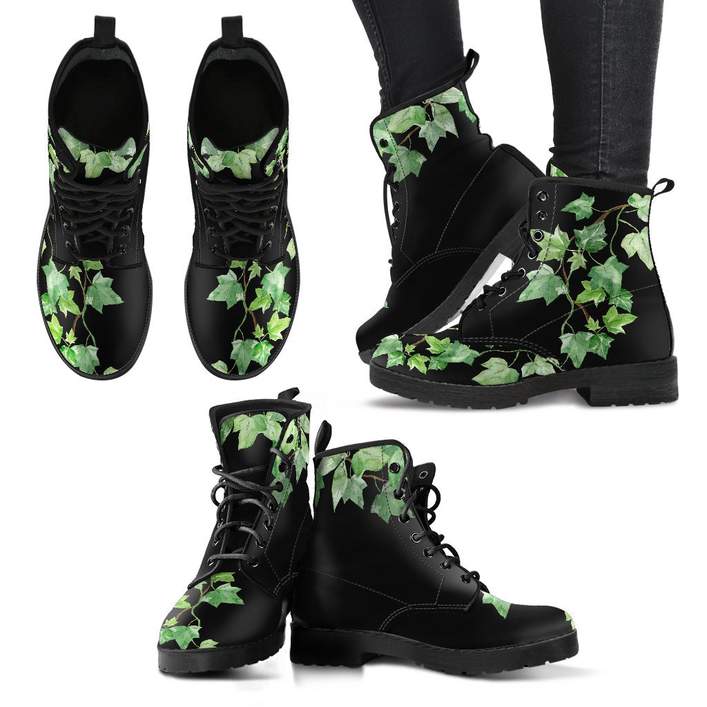 Green Ivy Boots Summer Combat Boots Boho Leaves Black and - Etsy