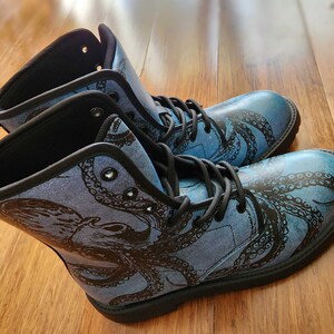 EU 40 Womens 9 Mens 7 Blue Octopus Boots NEW, Goth Steampunk Combat ...