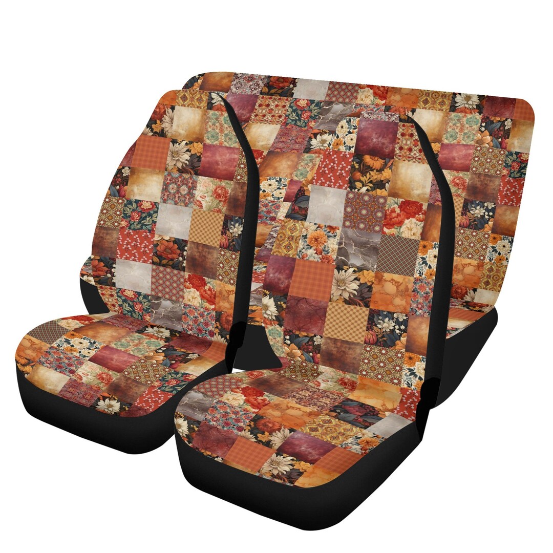Boho Autumn Patchwork Car Seat Covers Set, Printed Quilted Style Car ...