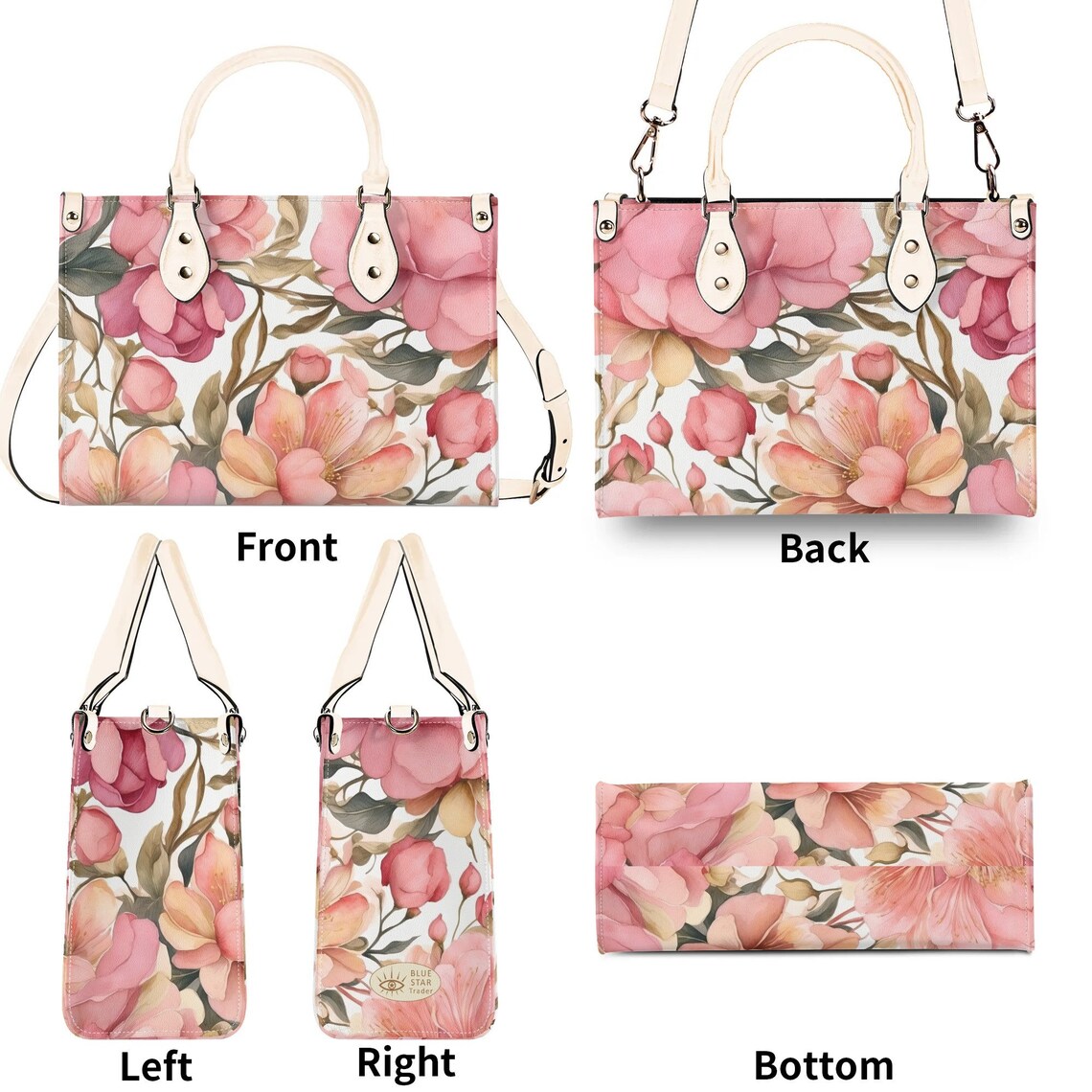 Elegant Pink Flowers Purse, Spring Floral Faux Leather Hand Bag, Unique ...
