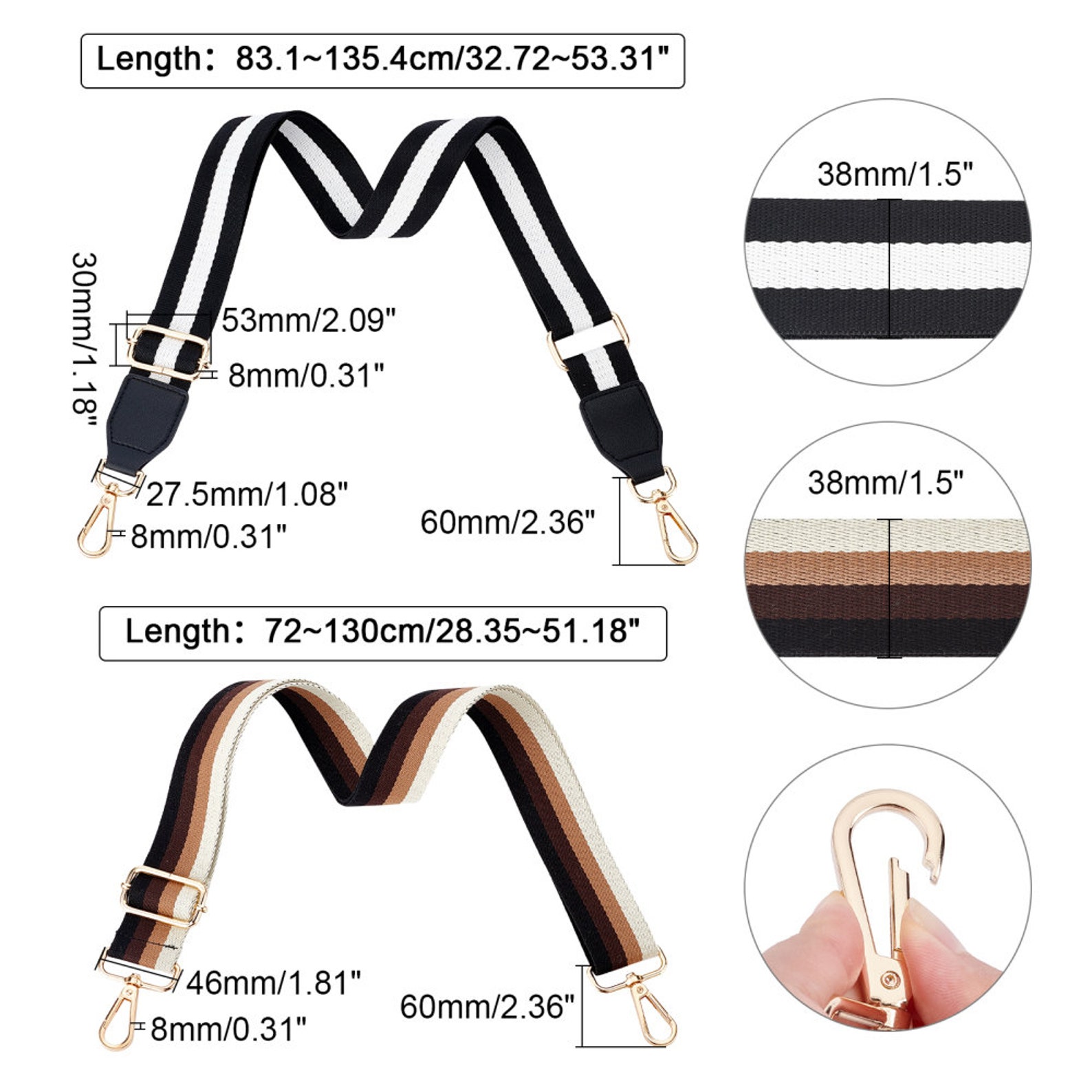 Brown STRIPED Purse & Bag Straps | Adjustable Length Crossbody Purse ...