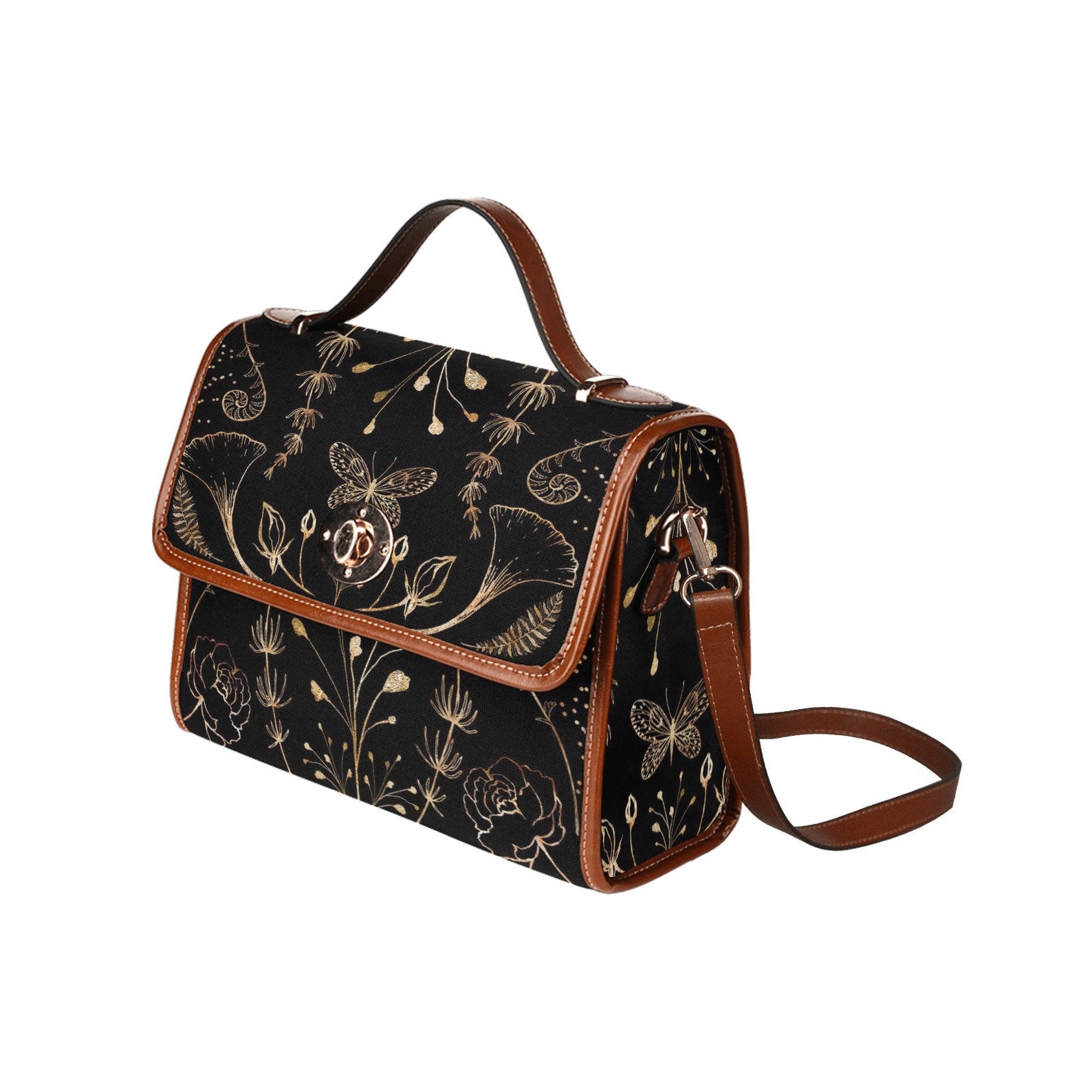 Elegant Flower Butterfly Cross Body Purse, Witch Canvas Satchel Bag ...