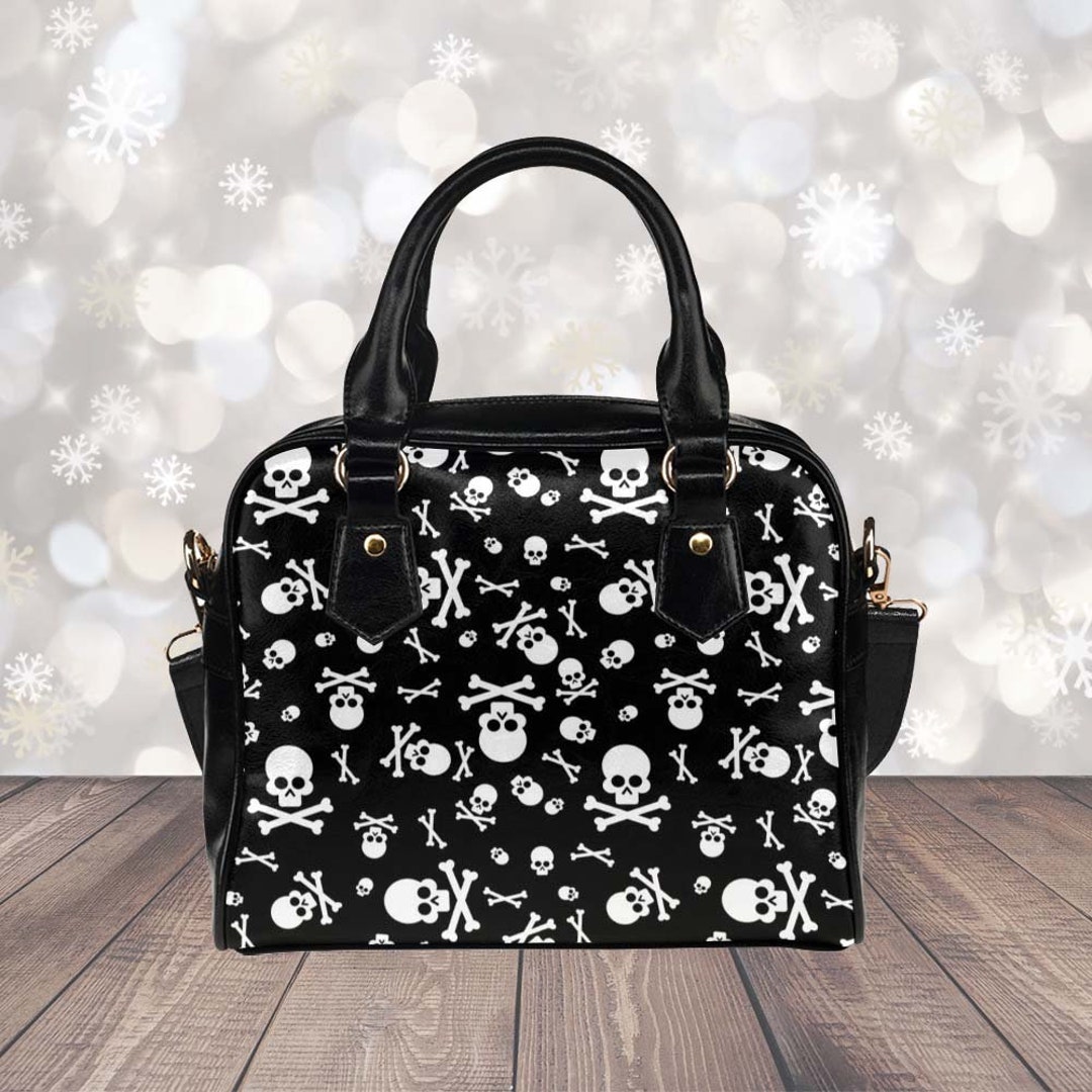 Goth Purse With Cute Skulls Pattern, Black White Handbag, Womens Gothic ...