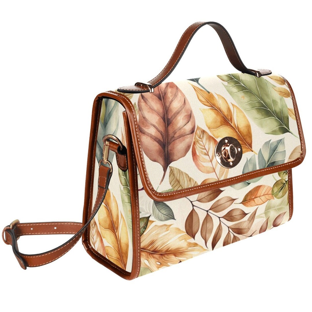 Earth Tones Leaf Purse, Leaves Pattern Handbag, Canvas Satchel Bag ...