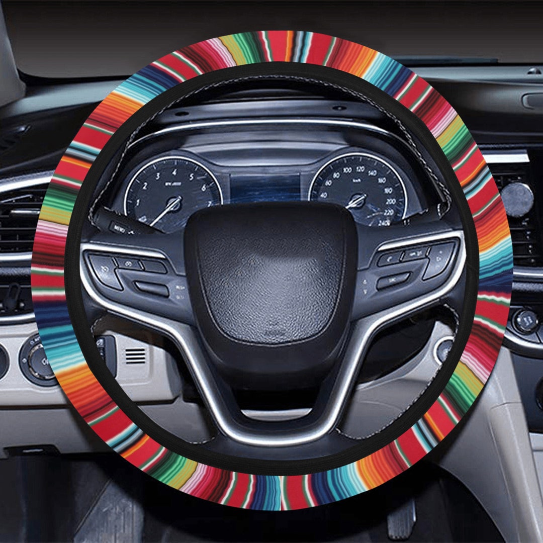 Colorful Red Green Blue Steering Wheel Mexican Blanket Stripes Neoprene ...