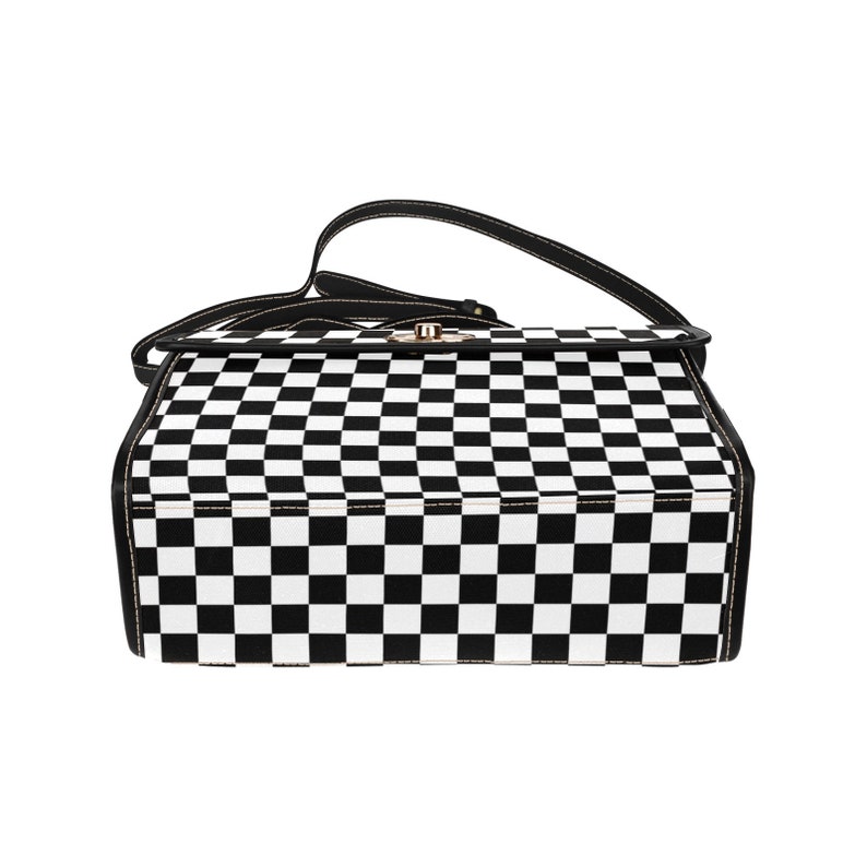 Black White Checkered Purse, Canvas Satchel Handbag, Racing Cross Body ...