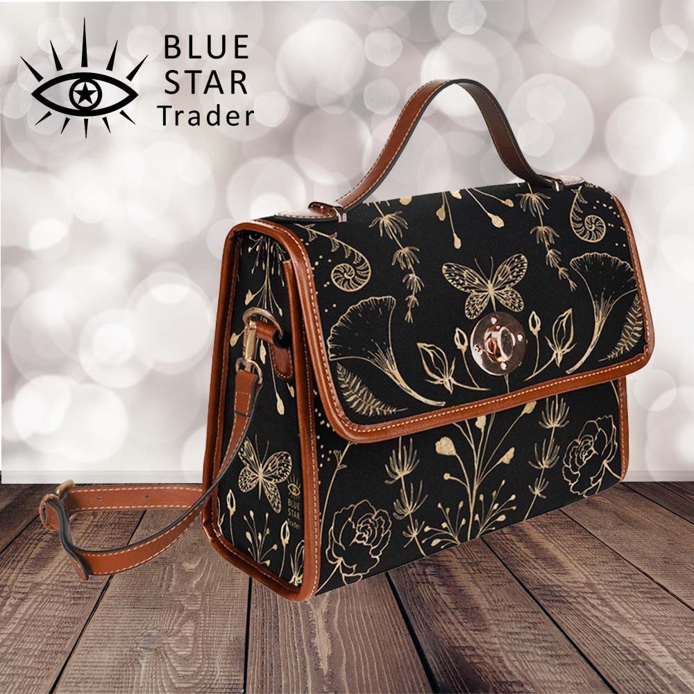 Elegant Flower Butterfly Cross Body Purse, Witch Canvas Satchel Bag ...
