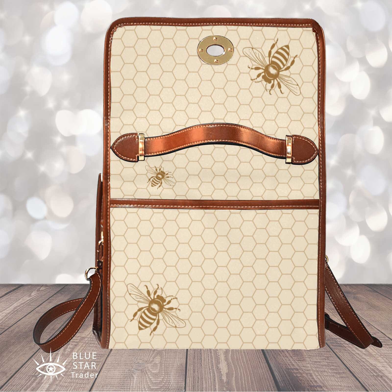 Minimalist Honey Bee Purse, Tan Honeycomb Canvas Satchel Bag, Beige ...