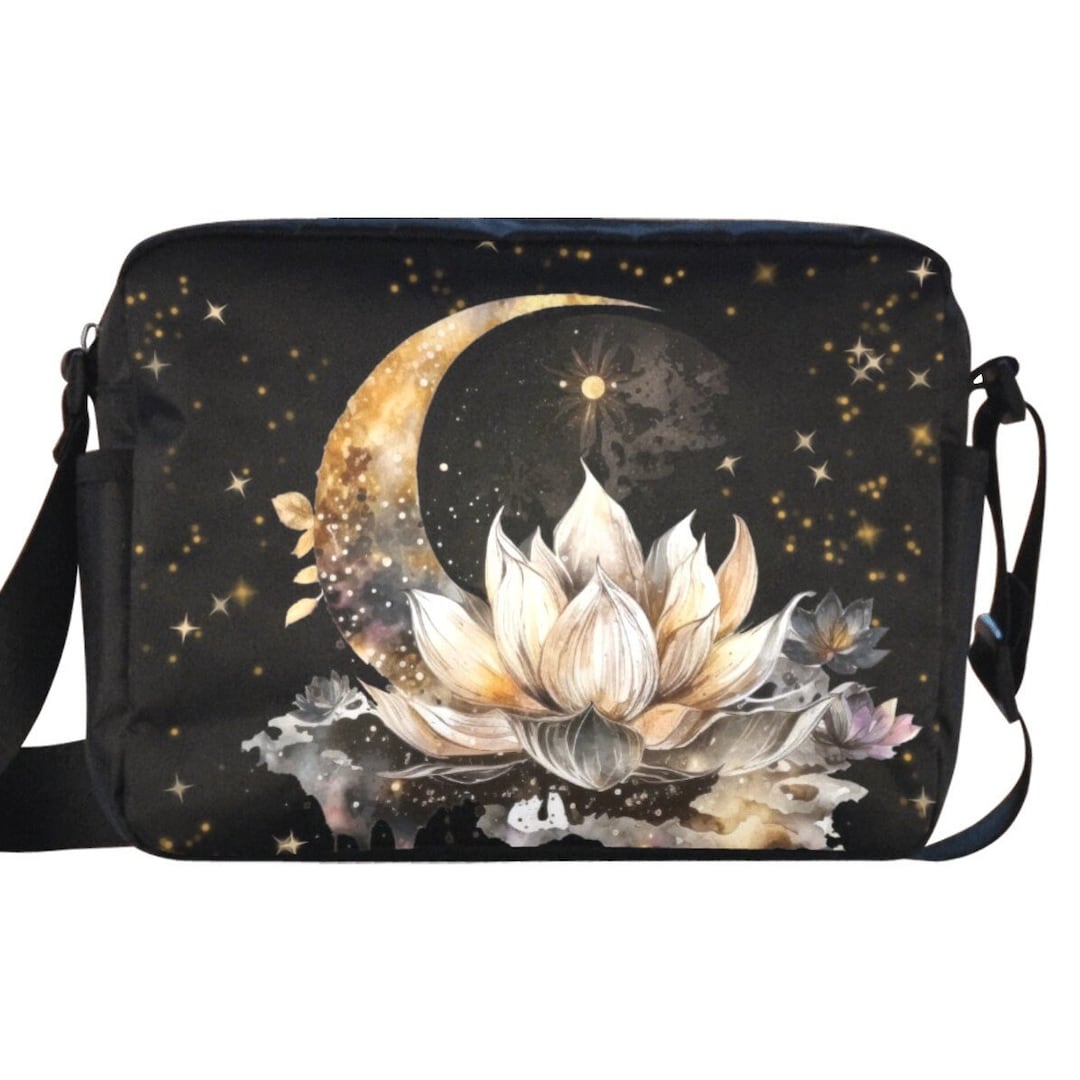 Lotus and Crescent Moon Bag, Witch Cross Body Bag, Black Wiccan Purse ...