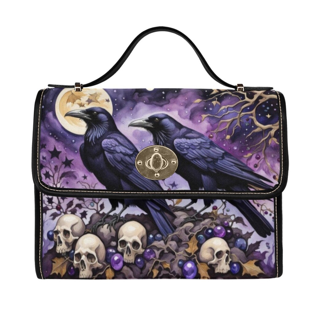 Purple Goth Bag, Crow Skulls Handbag, Raven Purse Canvas Satchel Bag ...