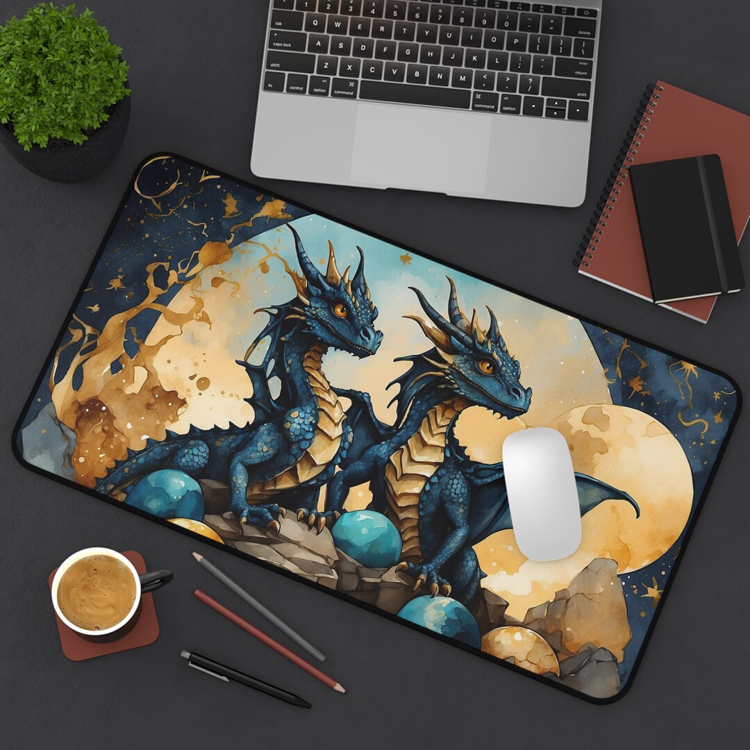 Blue Dragons Desk Mat, Stitched Edge Gaming Mat, #28 - Etsy