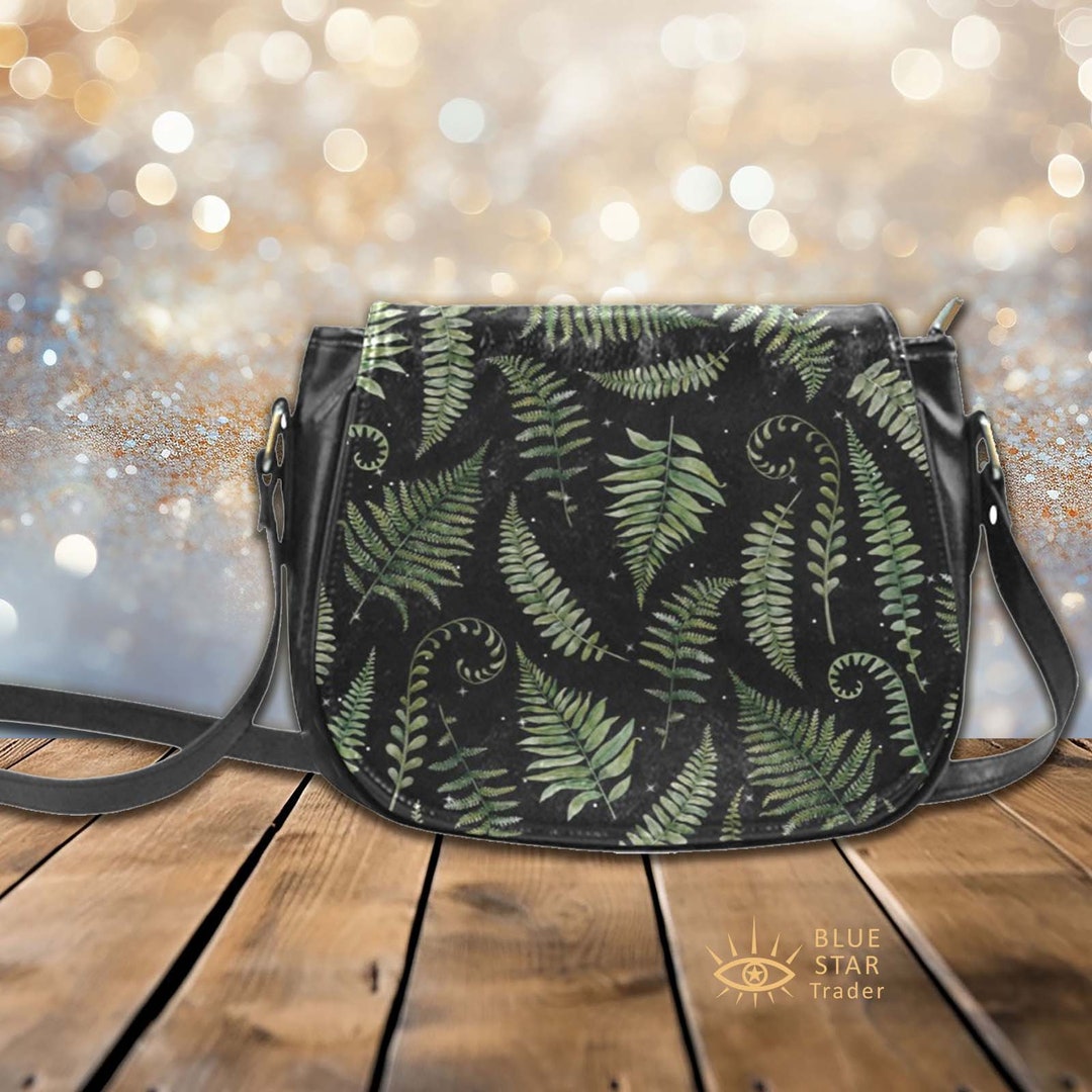 Boho Fern Forest Black Saddle Bag, Forestcore Crossbody Purse, Cute ...