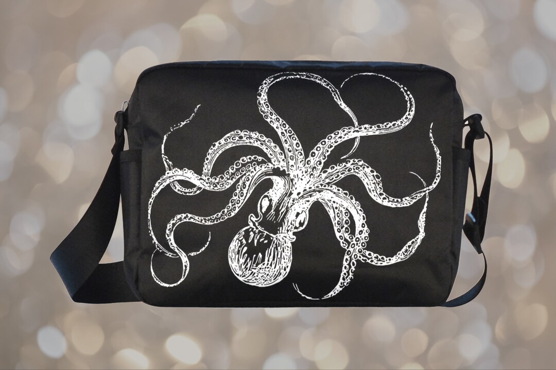 Steampunk Octopus Purse, Nylon Cross Body Purse, Black White Shoulder ...