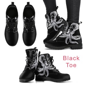 Octopus Boots, Goth Boots, Black White Kracken Ankle Boots, Steampunk ...