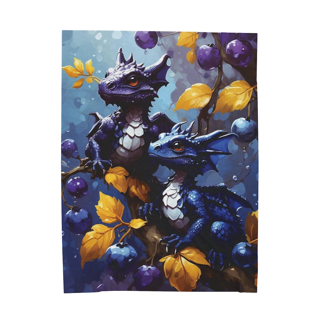 Kawaii Blueberry Dragons Velveteen Plush Blanket Blue and Purple - Etsy