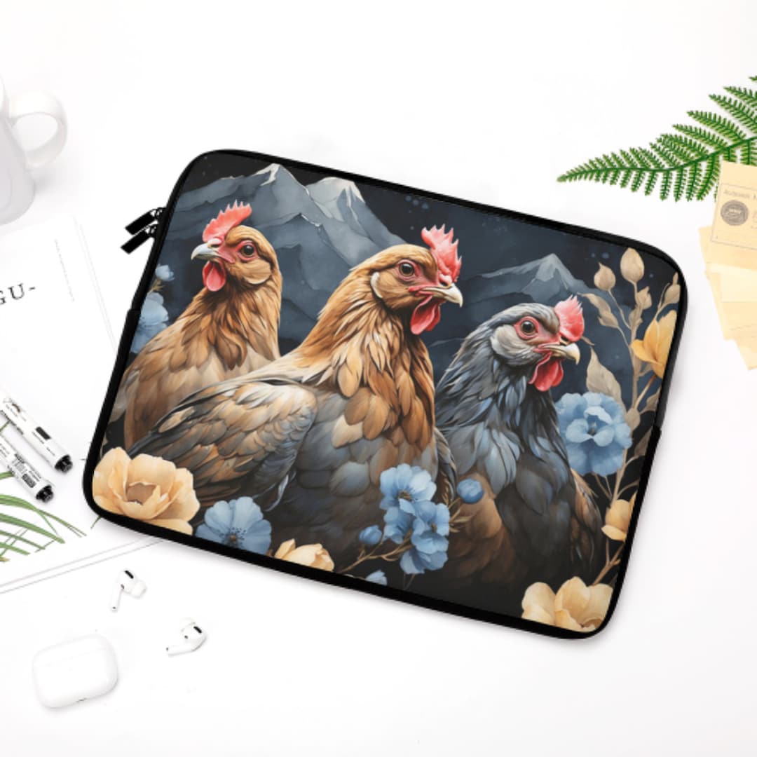 Chickens With Blue Flowers Laptop Case, Laptop Sleeve, iPad Tablet ...