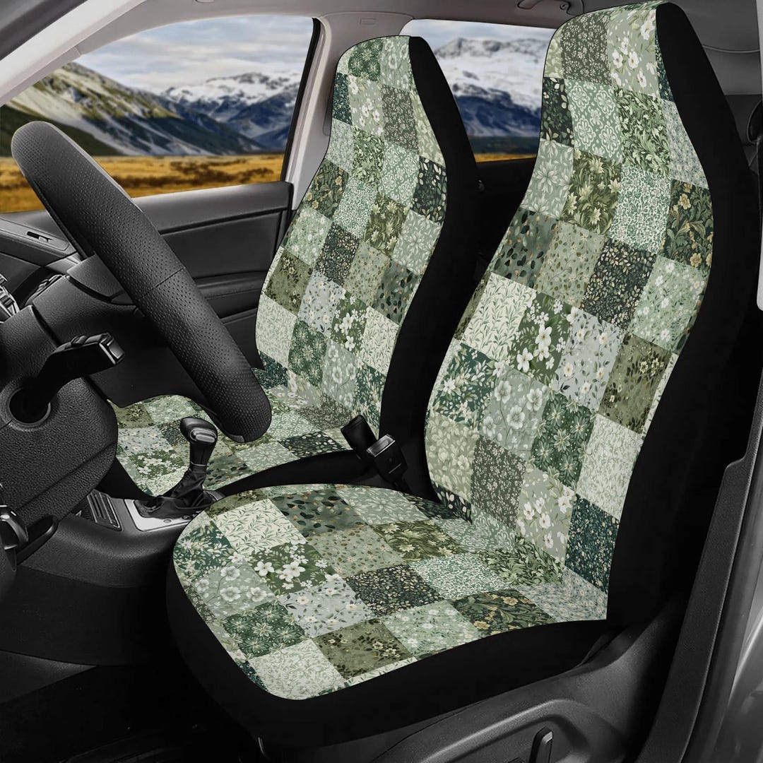 Sage Green Floral Toile Patchwork Seat Covers, Car Accessories, Vehicle ...
