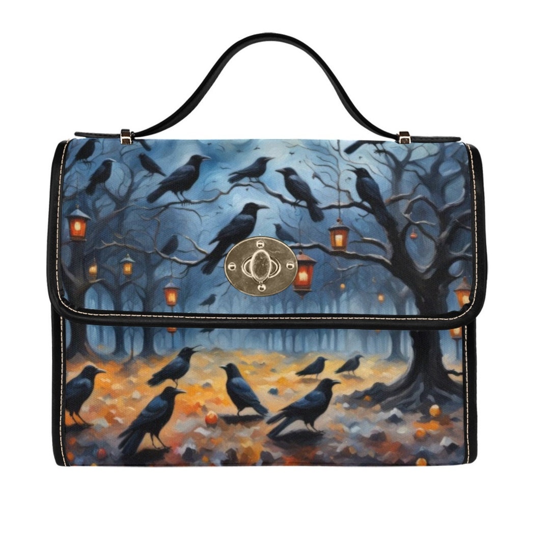 Creepy Crow Goth Bag, Raven Handbag Purse Canvas Satchel Bag, Gothic ...